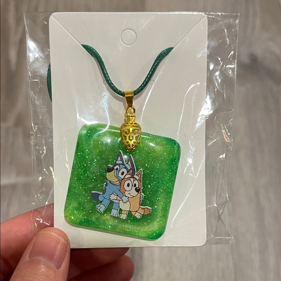 Disney | Jewelry | Disney Bluey Green Glitter Necklace | Poshmark